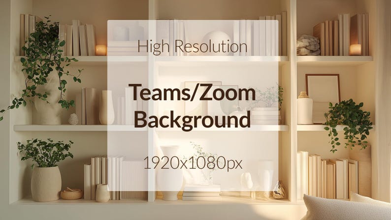 Golden Hour Bookshelf Zoom Background: Warm White Shelving Virtual ...