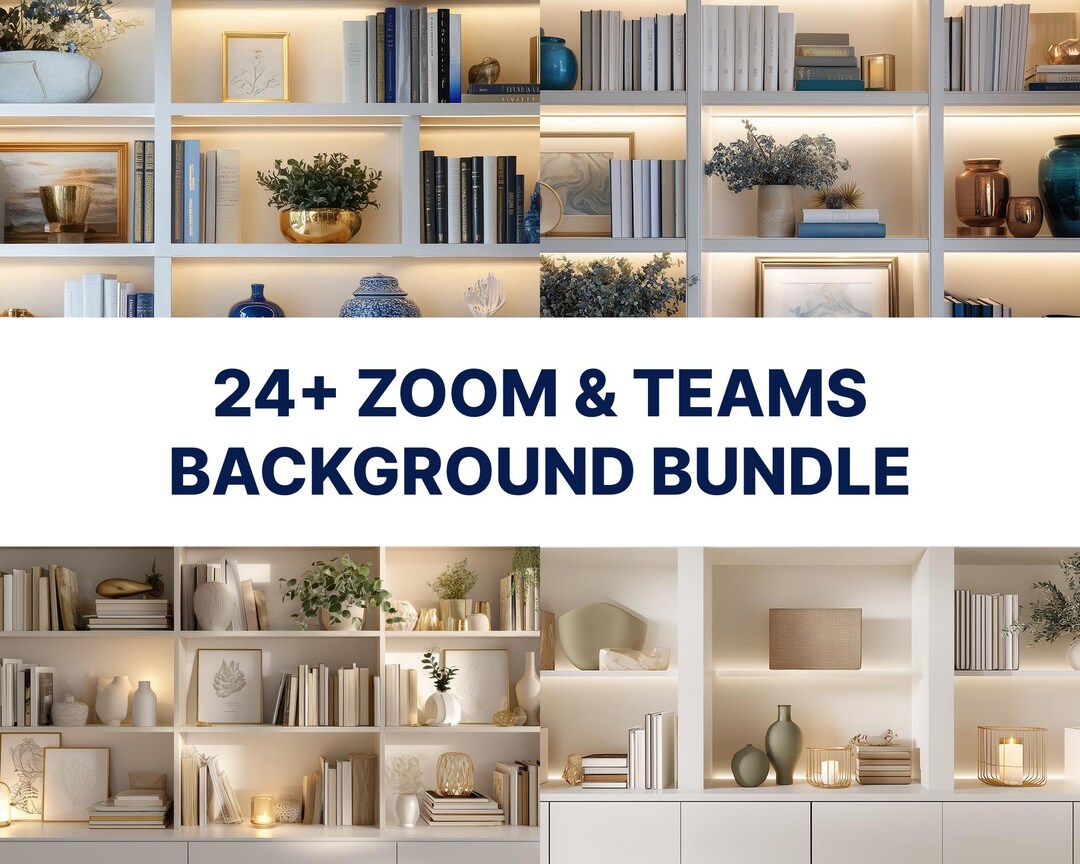 Bookcase Zoom Backgrounds Bundle, Home Office Backdrops for Teams ...