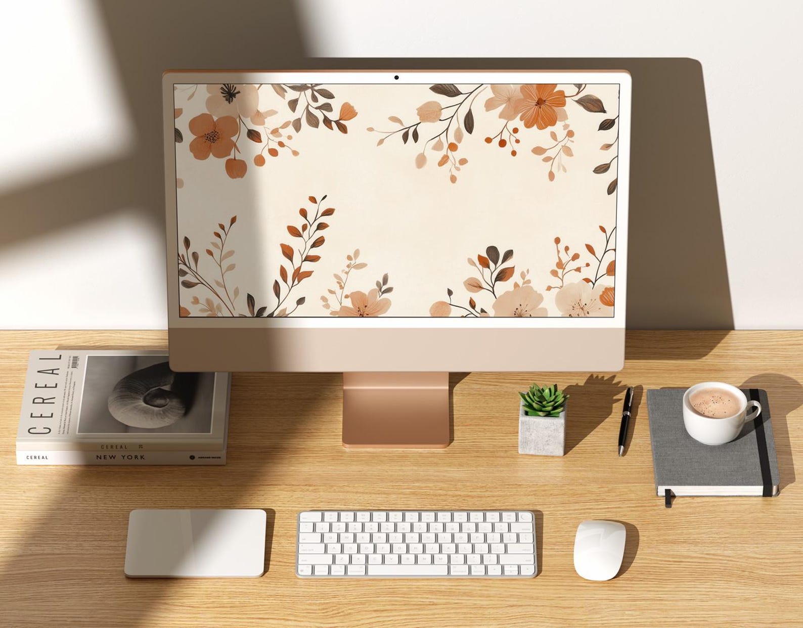 Botanical Floral Desktop Wallpaper Neutral Daisy & Whimsical Boho ...