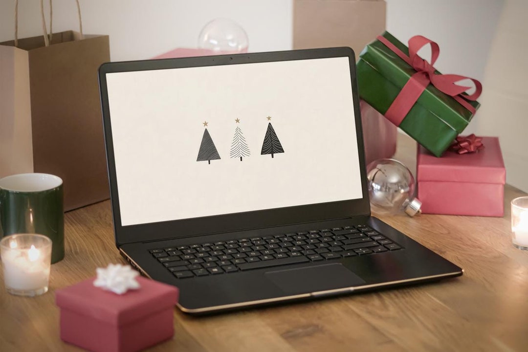 Minimalist Christmas Tree Desktop Wallpaper | Neutral Festive Desktop ...