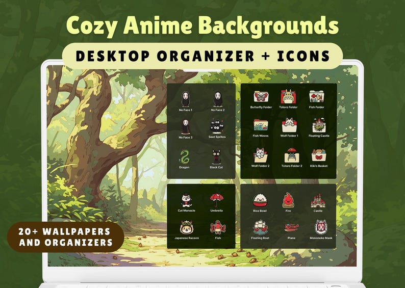 Cozy Anime Desktop Organizer + Icon Pack Studio Ghibli Inspired ...