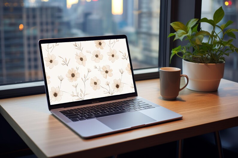 Neutral Floral Desktop Wallpaper | Aesthetic Laptop Background ...