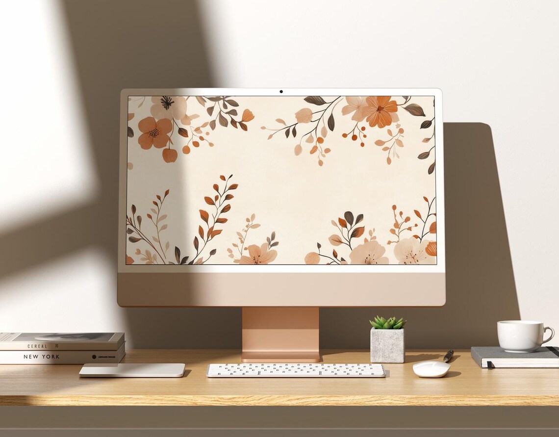 Botanical Floral Desktop Wallpaper - Neutral Daisy & Whimsical Boho ...