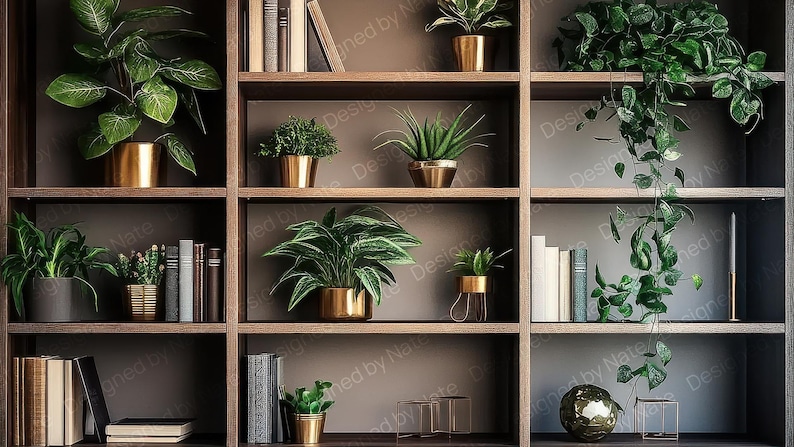Greenery Shelf Zoom Background | Virtual Plant Shelf Office Background ...