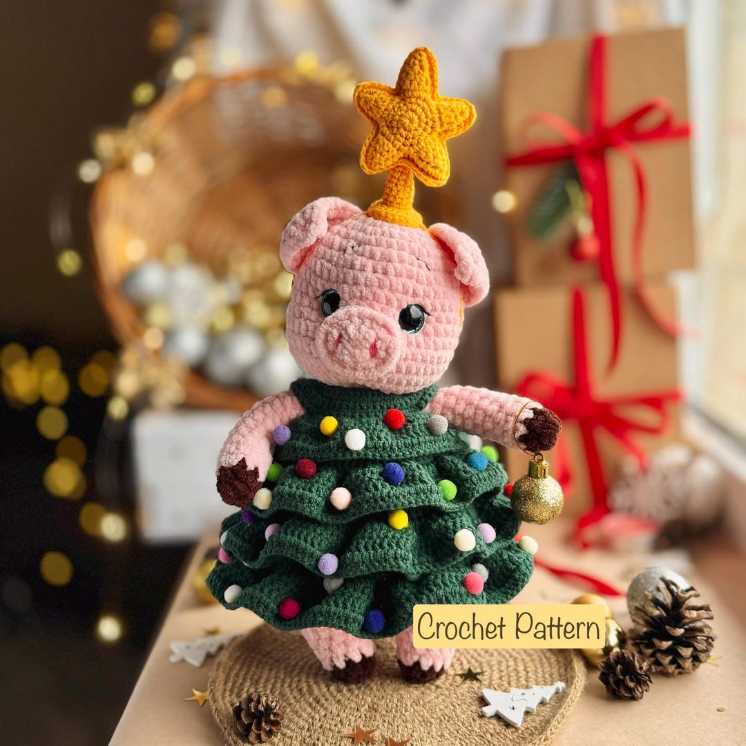 Crochet Pattern Christmas Tree Pig, Crochet Pig Pattern, Christmas Toy ...