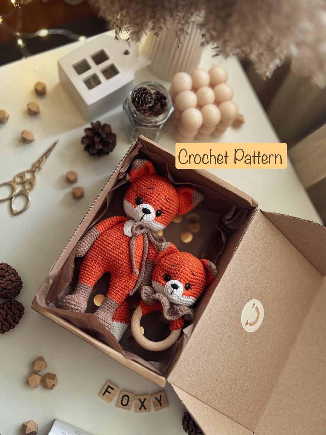 Foxes Crochet Pattern Set 2in1, Crochet Fox Toy, Crochet Baby Rattle ...