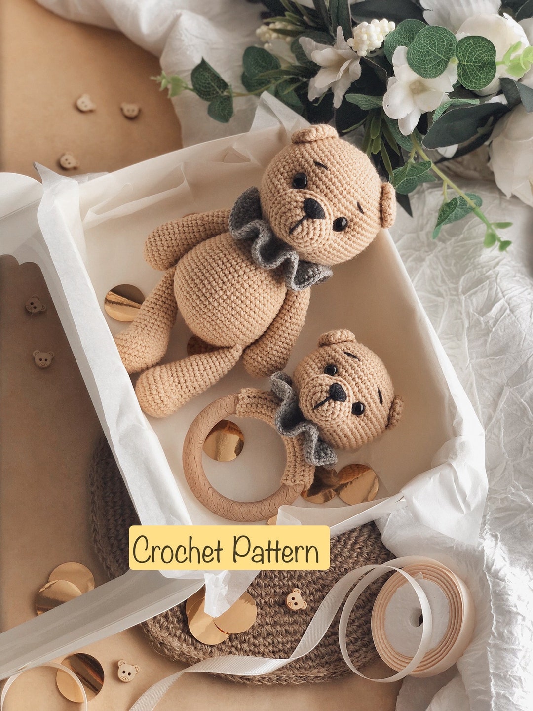 Crochet Pattern Bears Set 2in1, Crochet Teddy Bear Pattern, Bear Rattle ...