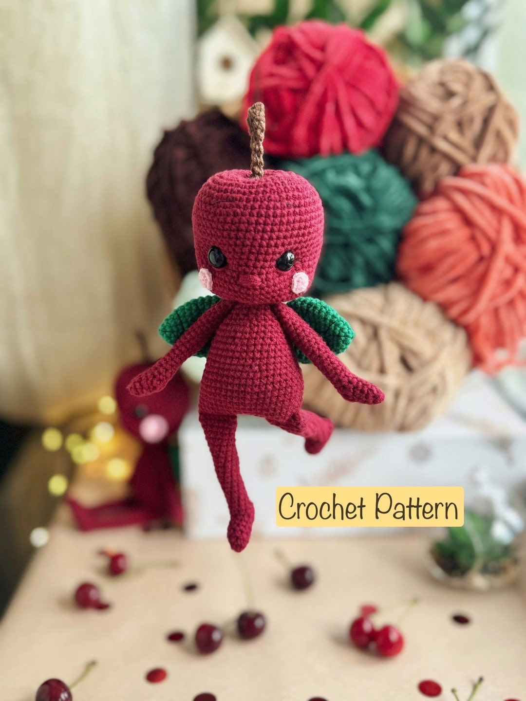 Crochet Pattern Cherry Doll, Cherry Berry Crochet Doll, Amigurumi ...