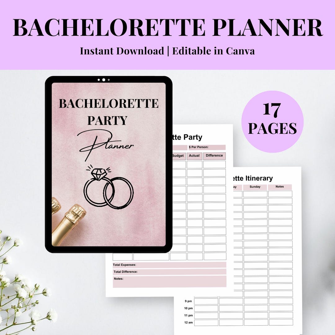 Printable Bachelorette Party Planner Kit: Itinerary, Checklist (PDF ...