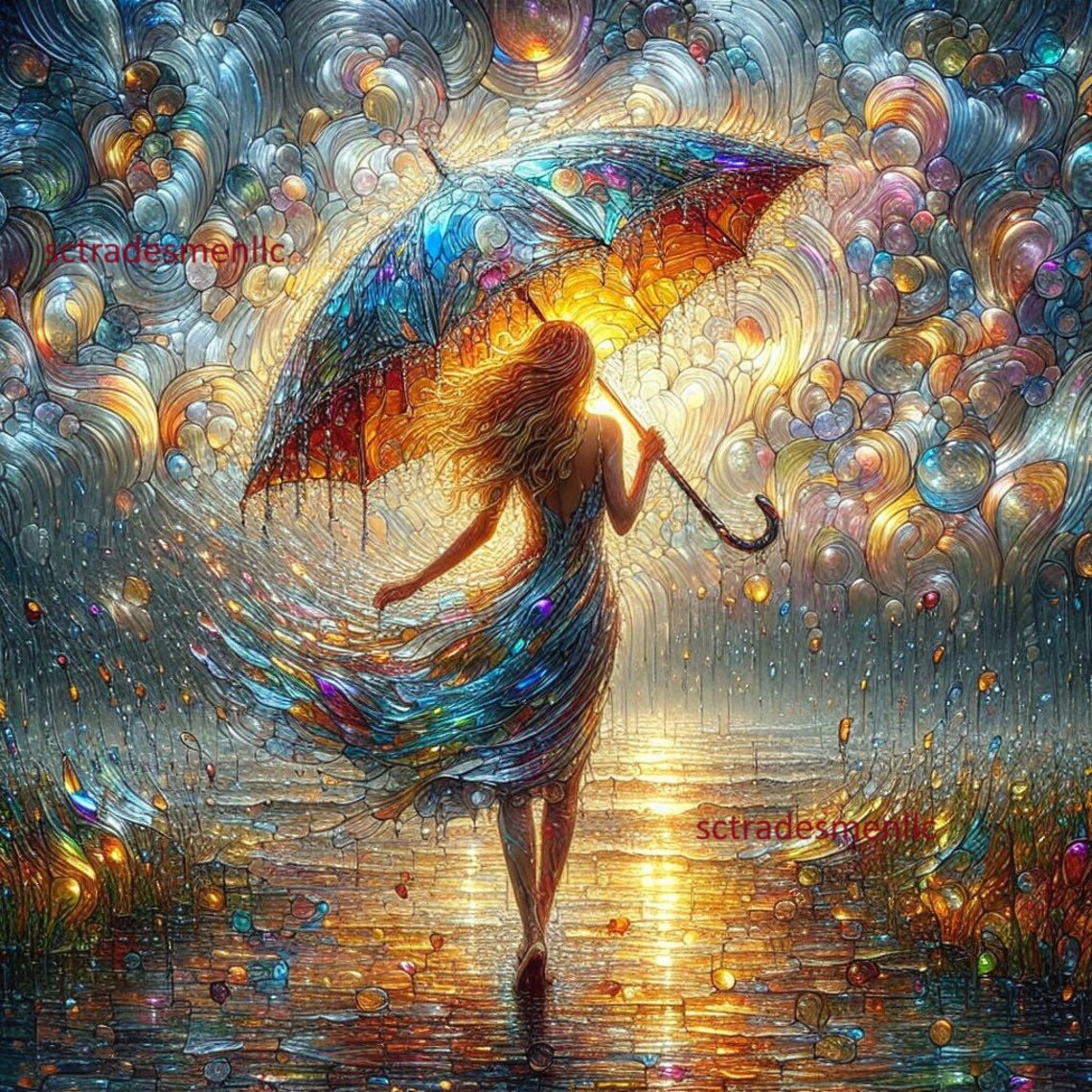 Woman Walking With Umbrella in Rain Digital Image Picture Photo ...