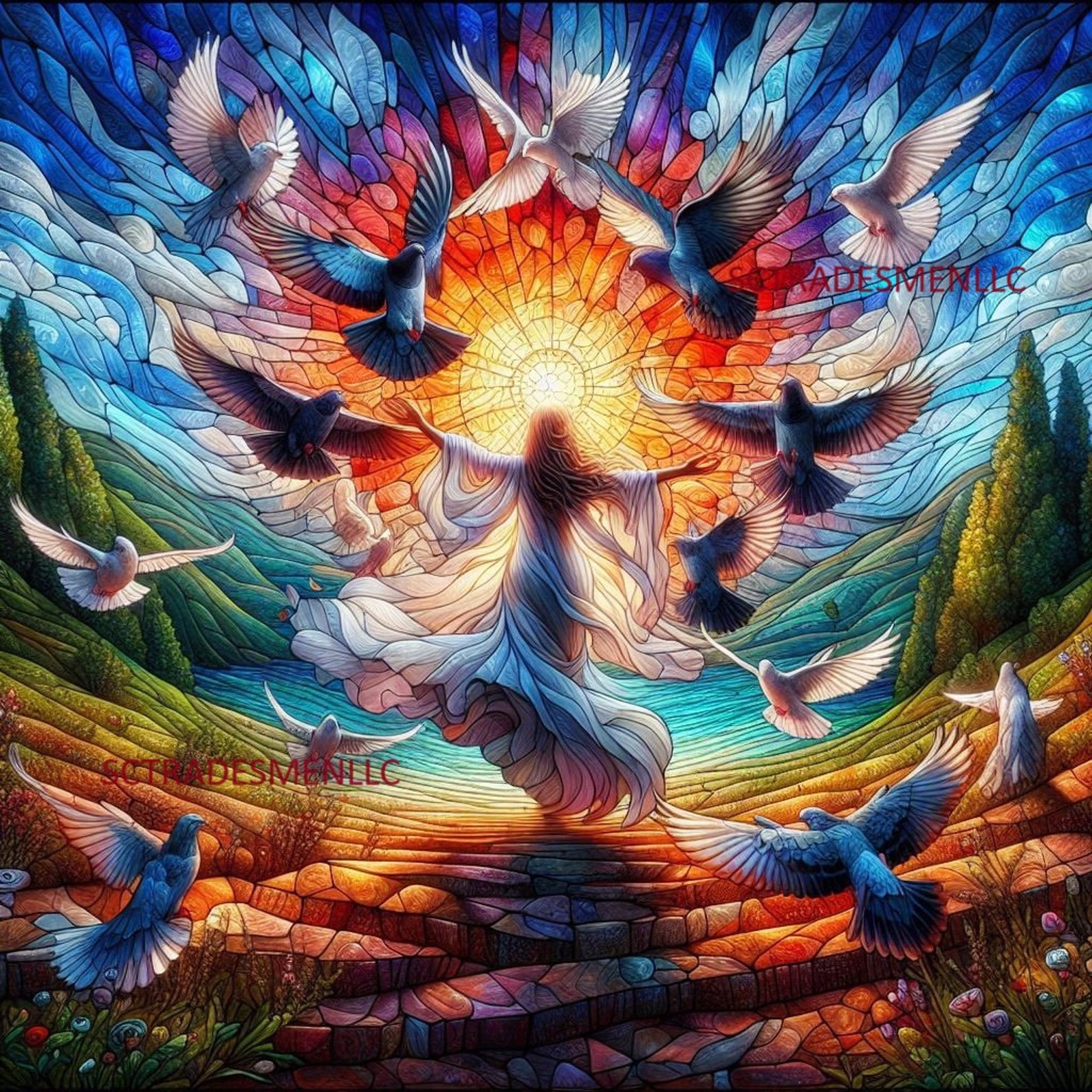 Lady Running With Doves Digital Image Picture Pic Photo Wallpaper ...