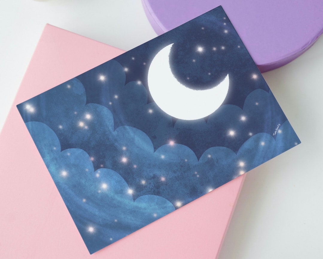 Moon & Stars Poster Bedroom Colours Peaceful Mountains Bedroom Art ...