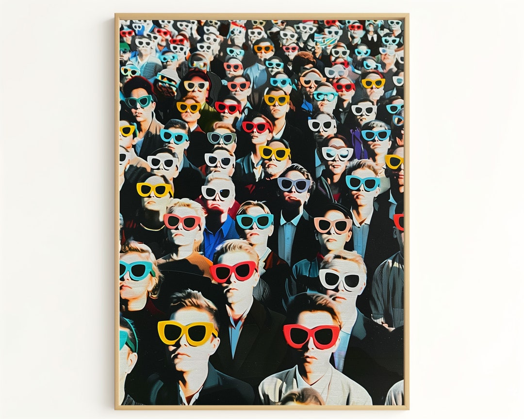 Vintage Pop Art Decor - Retro Pop Art Crowd With Colorful Sunglasses ...