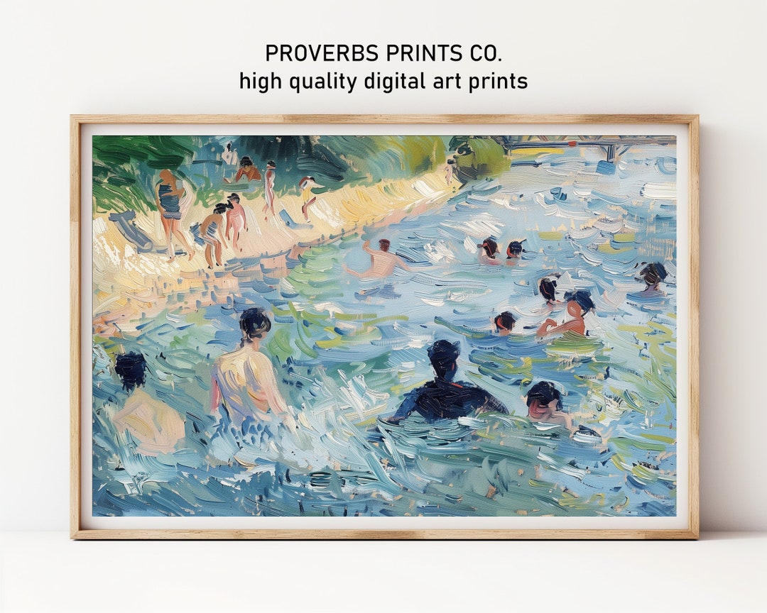 Abstract Ocean Art Print, Busy Beach Scene, Modern Digital Wall Decor ...