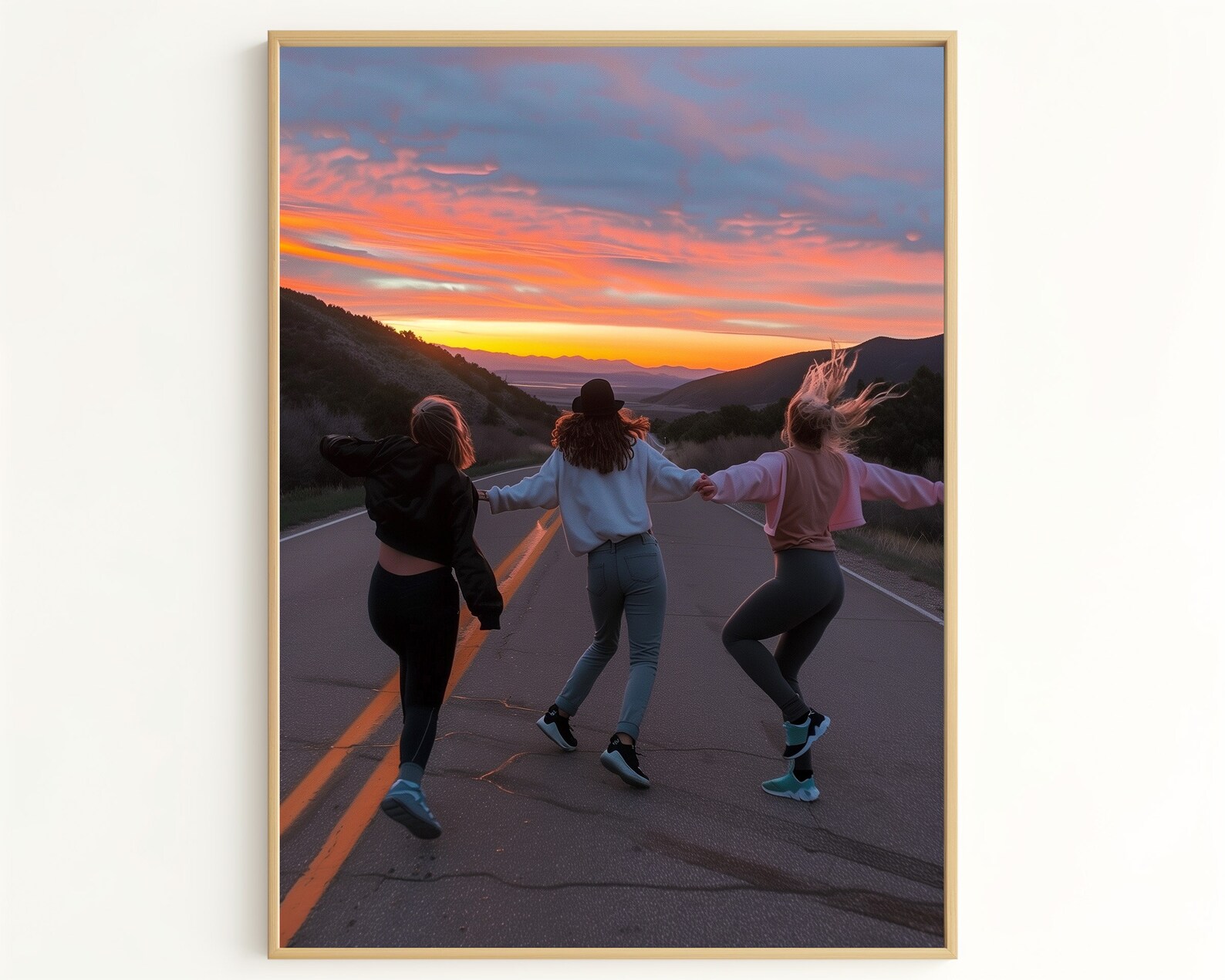 Sunset Jogging Art Print - Friends Running on the Road With Vibrant ...