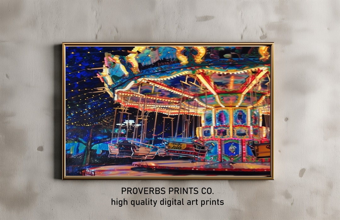 Merry-go-round Print, Magical Night Carousel Scene With Lights, Perfect ...