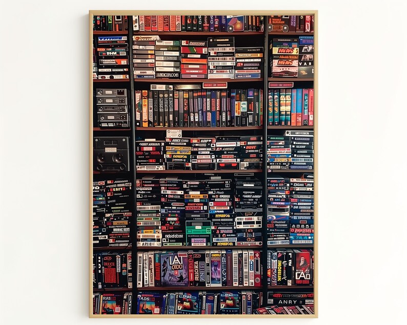 Vintage Film Art - Nostalgic VHS Tape Collection Wall Decor, Retro ...