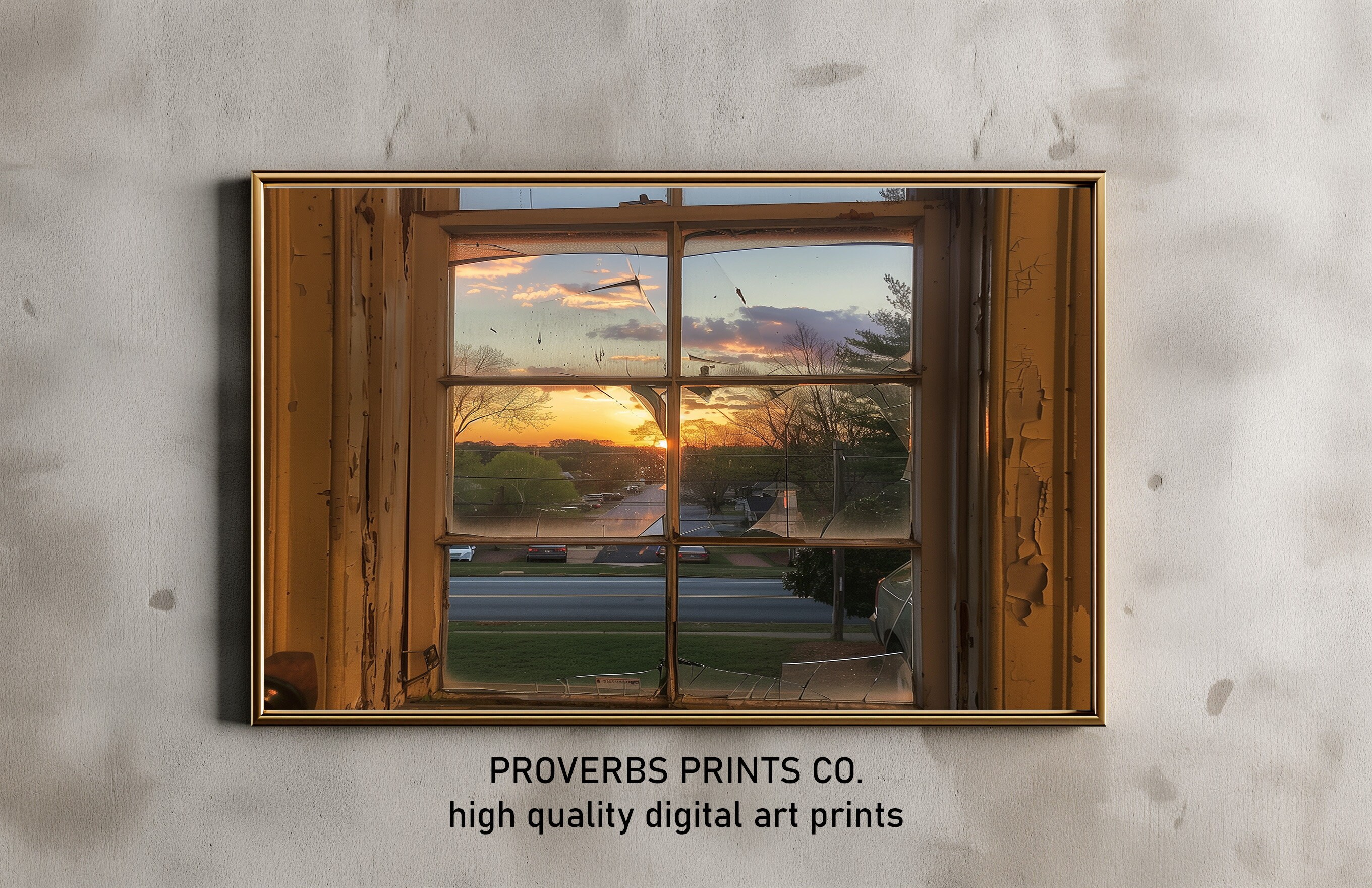 Broken Windows Photography Print: Enchanting Sunset View Into a Rustic ...