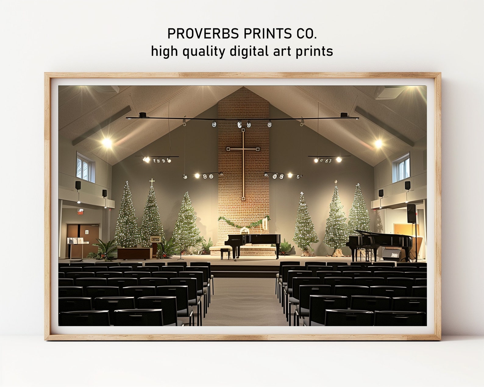 Winter Church Scene: Christmas Church Interior Art Print - Festive ...