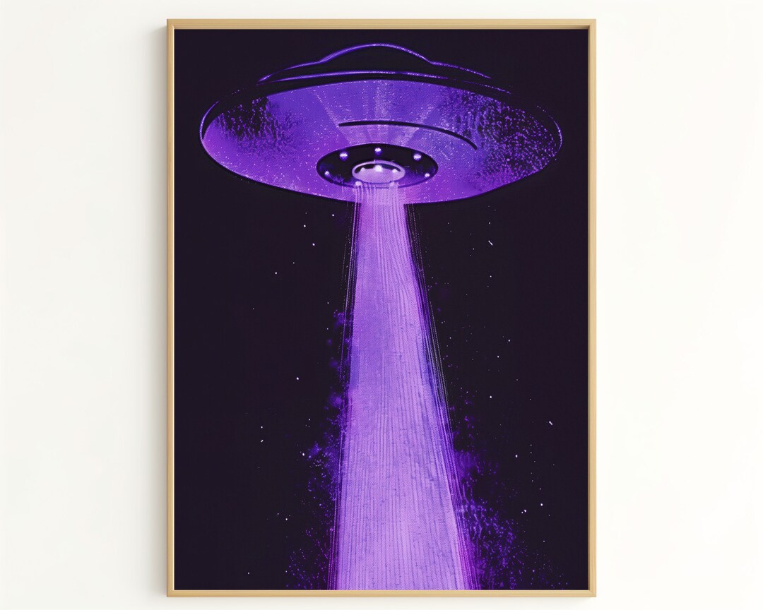 Alien Abduction Decor: Purple UFO Beam Sci-fi Art Print for Retro ...