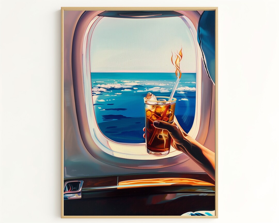 Airplane Window Art - Dreamy Flight View With Drink, Captivating Travel ...