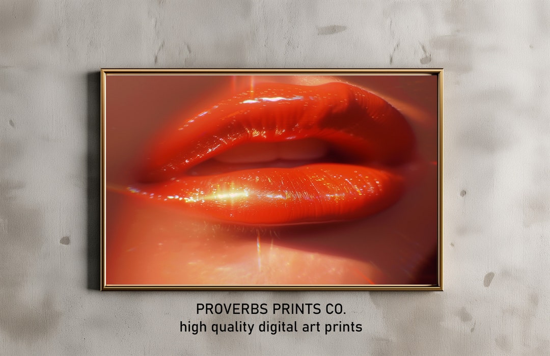 Lip Art Print – Glossy Red Lips Decor for Bold Photography Lovers ...