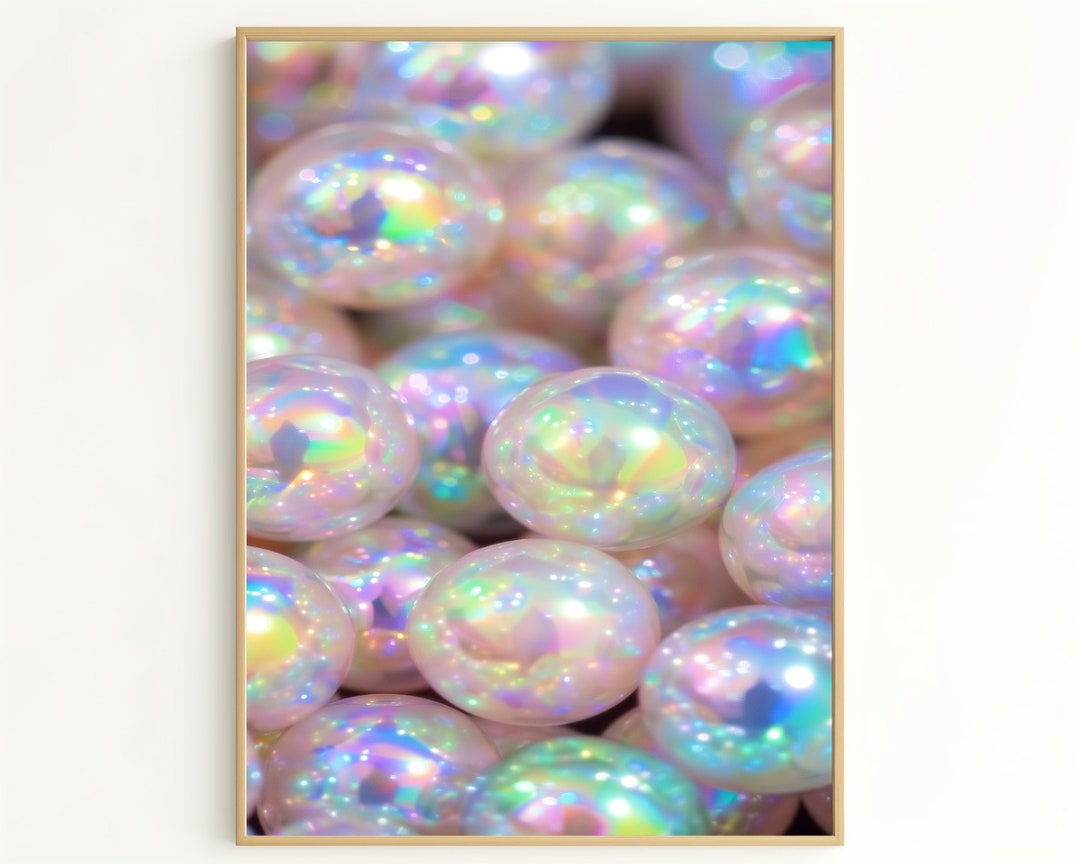 Iridescent Marble Art Print, Dreamy Opalescent Spheres With Shimmering ...