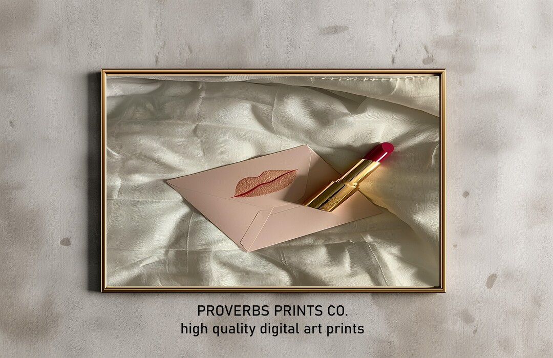Glitter Lips Art Print, Elegant Lip Print With Red Lipstick on Soft ...
