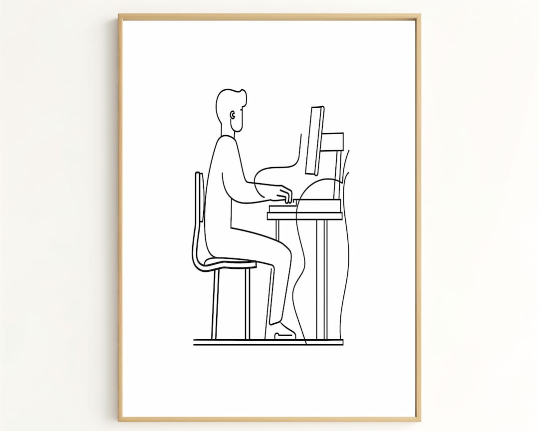 Simple Office Prints - Minimalist Office Worker Line Art Print, Black ...