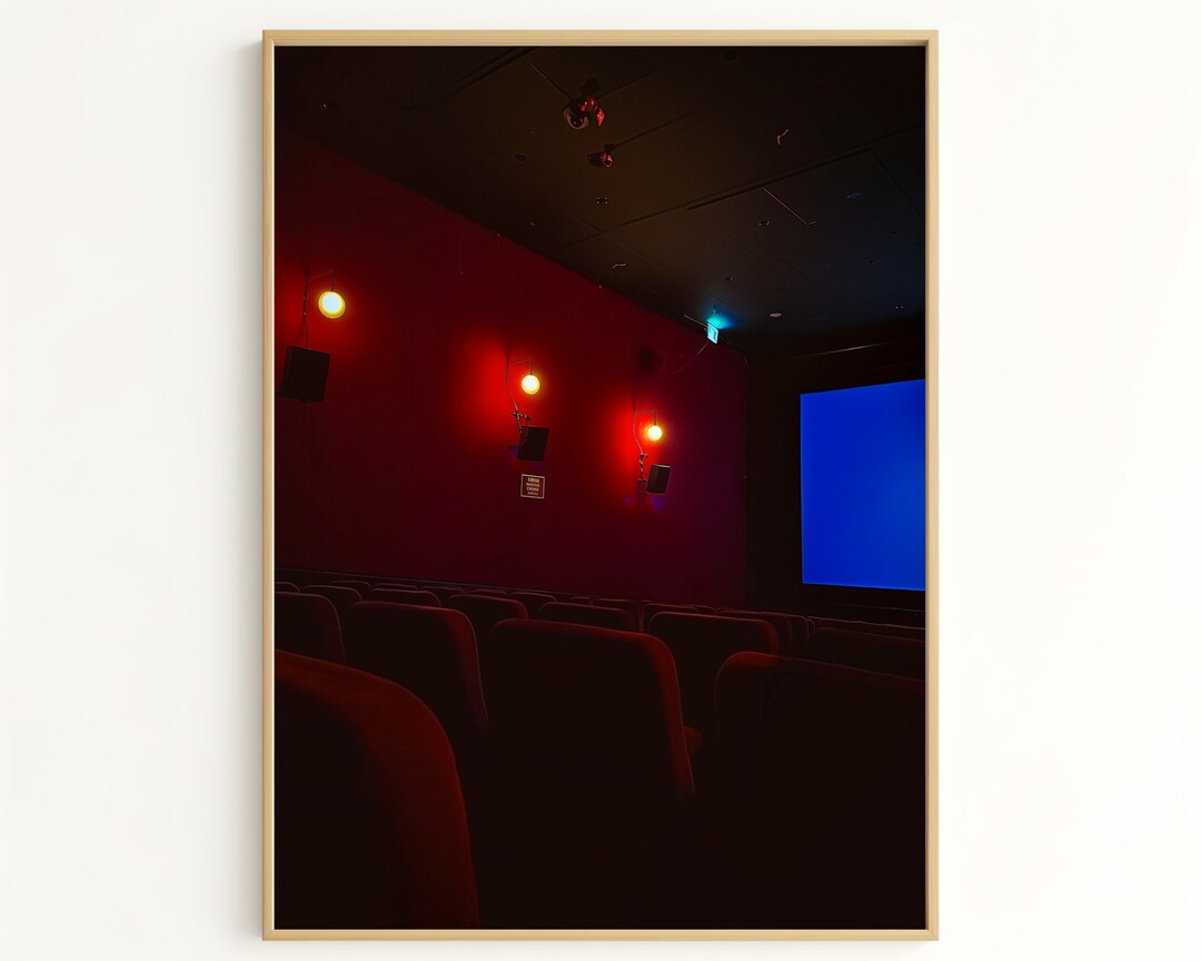 Cinematic Wall Art: Empty Theater Ambiance With Red Lights & Blue ...