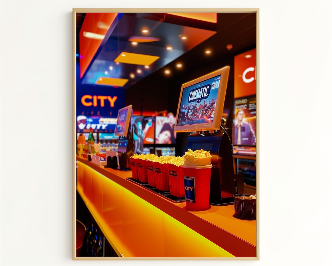 Retro Cinema Decor: Modern Concession Stand Art Print With Popcorn ...