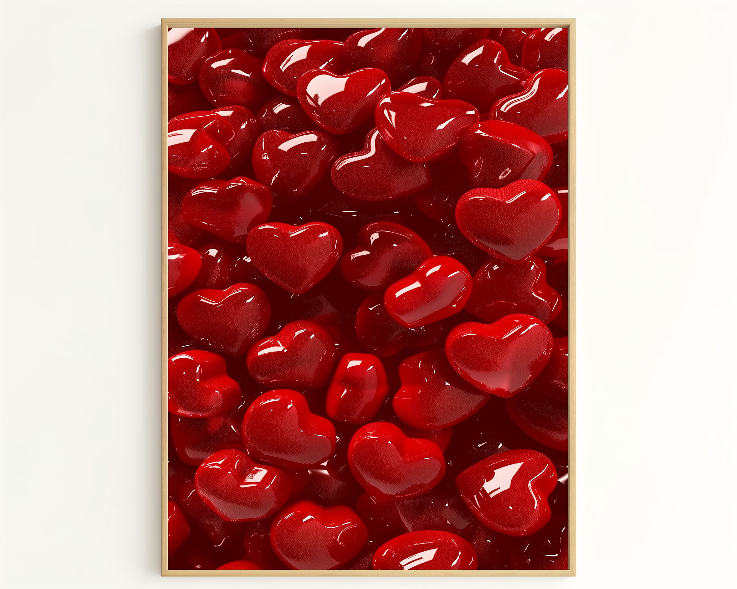Red Heart Wall Decor, Glossy Red Heart Cluster Art Print for Romantic ...