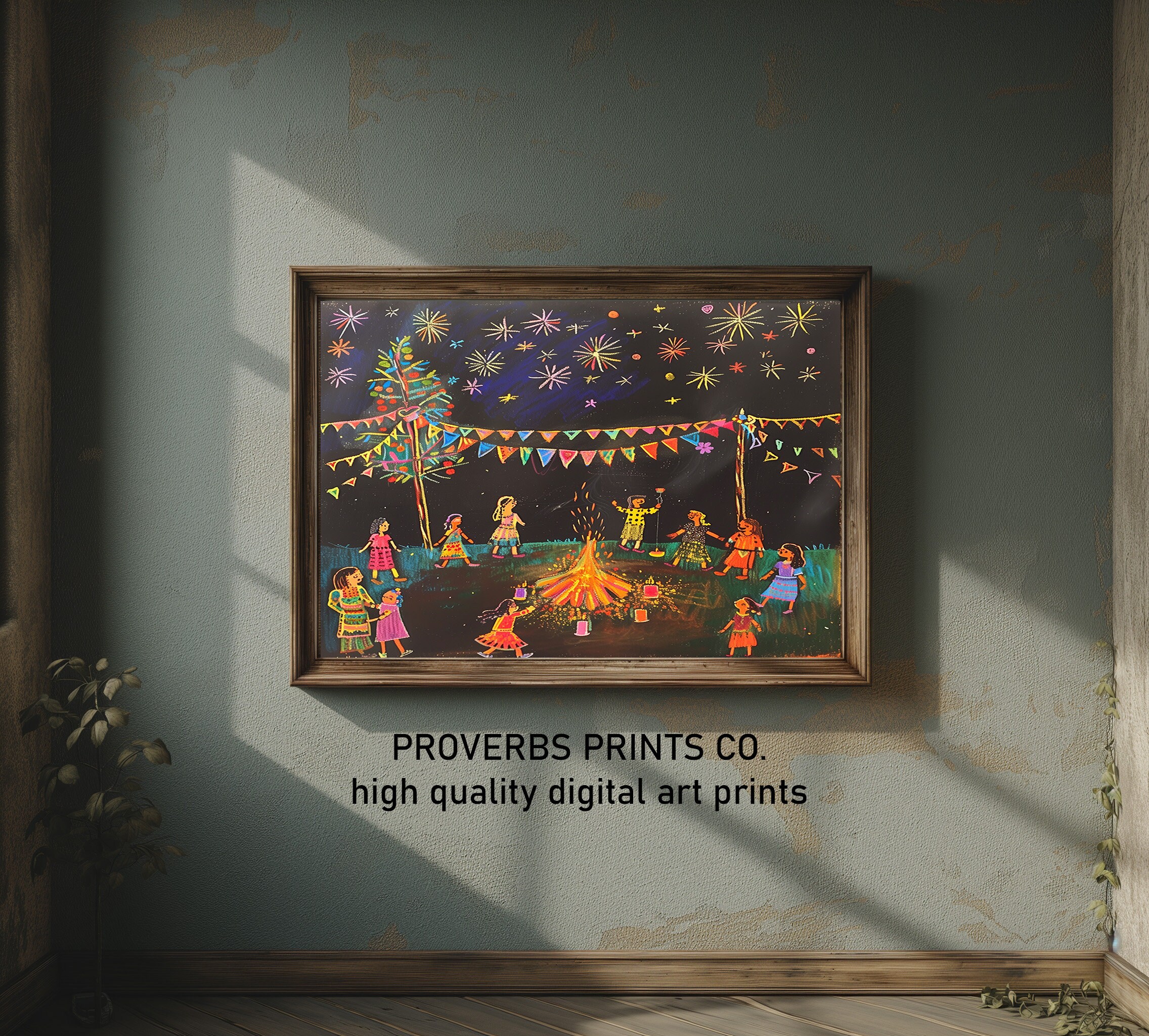 Colorful String Lights Art Print - Whimsical Festival Night Celebration ...