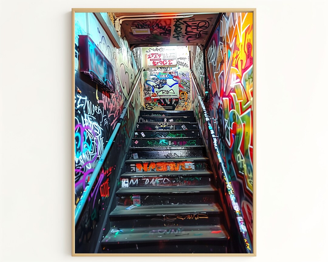 Modern Street Art – Graffiti Stairwell Art Print Featuring Vibrant ...