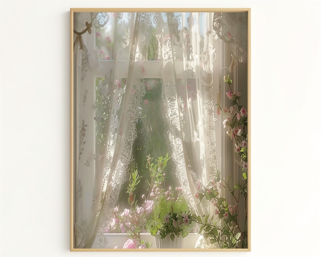 Lace Curtains – Sunlit Sheer Drapes With Blooming Garden View for ...