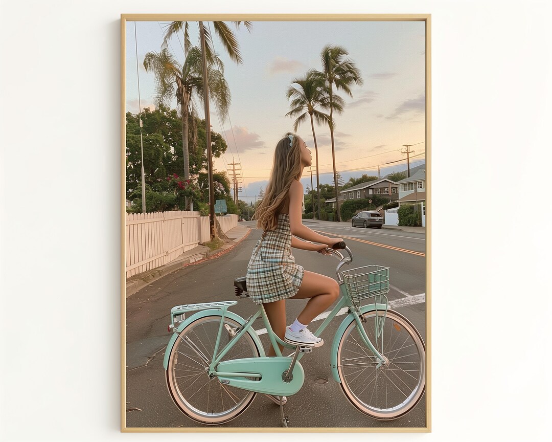 Sunset Bike Ride Photography Print, Girl Enjoying Tropical Evening ...