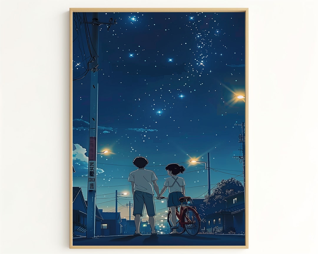 Romantic Fantasy Art Print, Starlit Night Walk Anime Illustration for ...