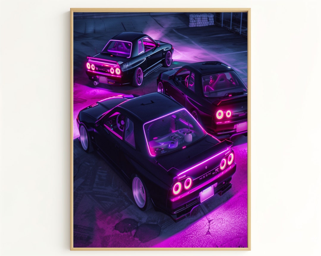 Neon Skyline Print - Vibrant R32 Night Cruise Poster for Urban Decor ...