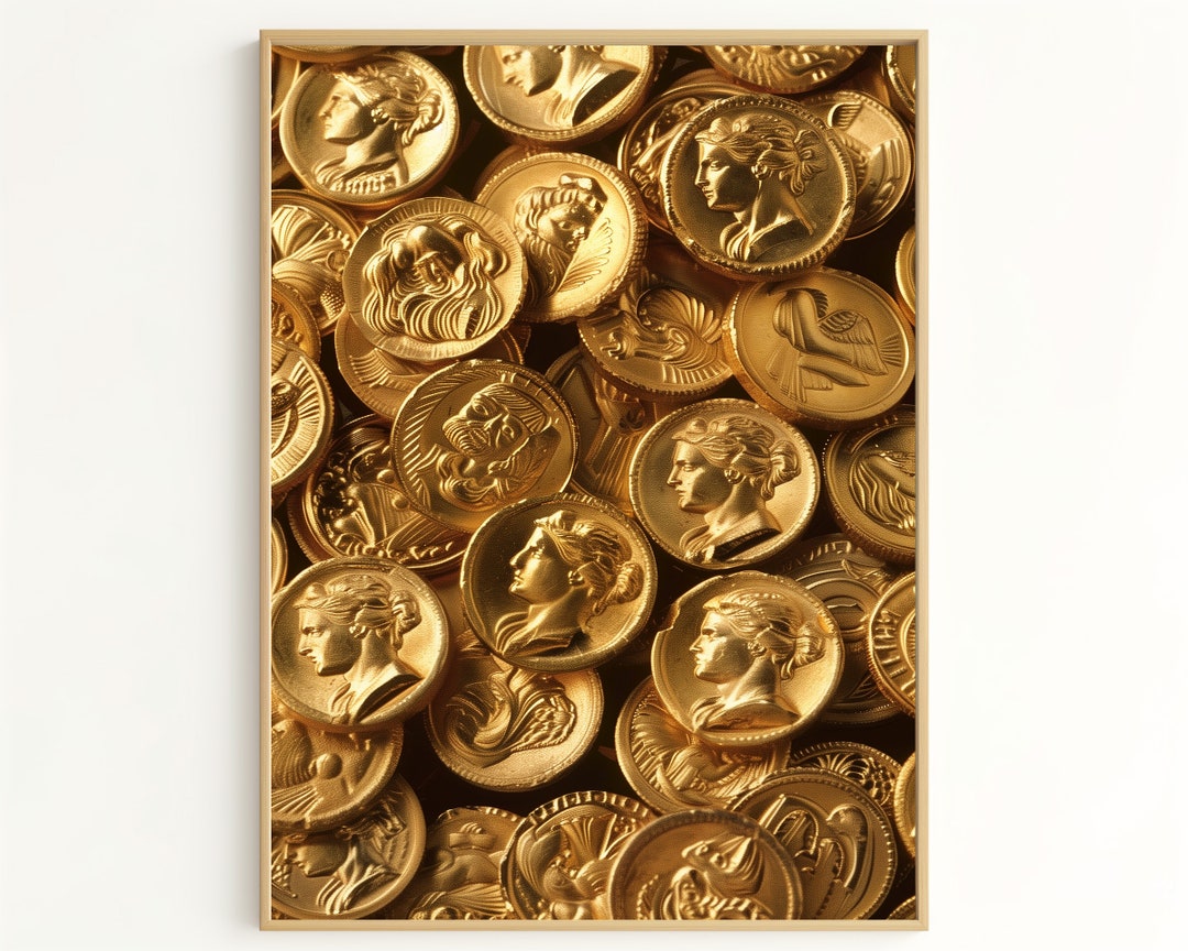 Rare Gold Coins - Antique Gold Coins Art Print, Luxurious Collectible ...