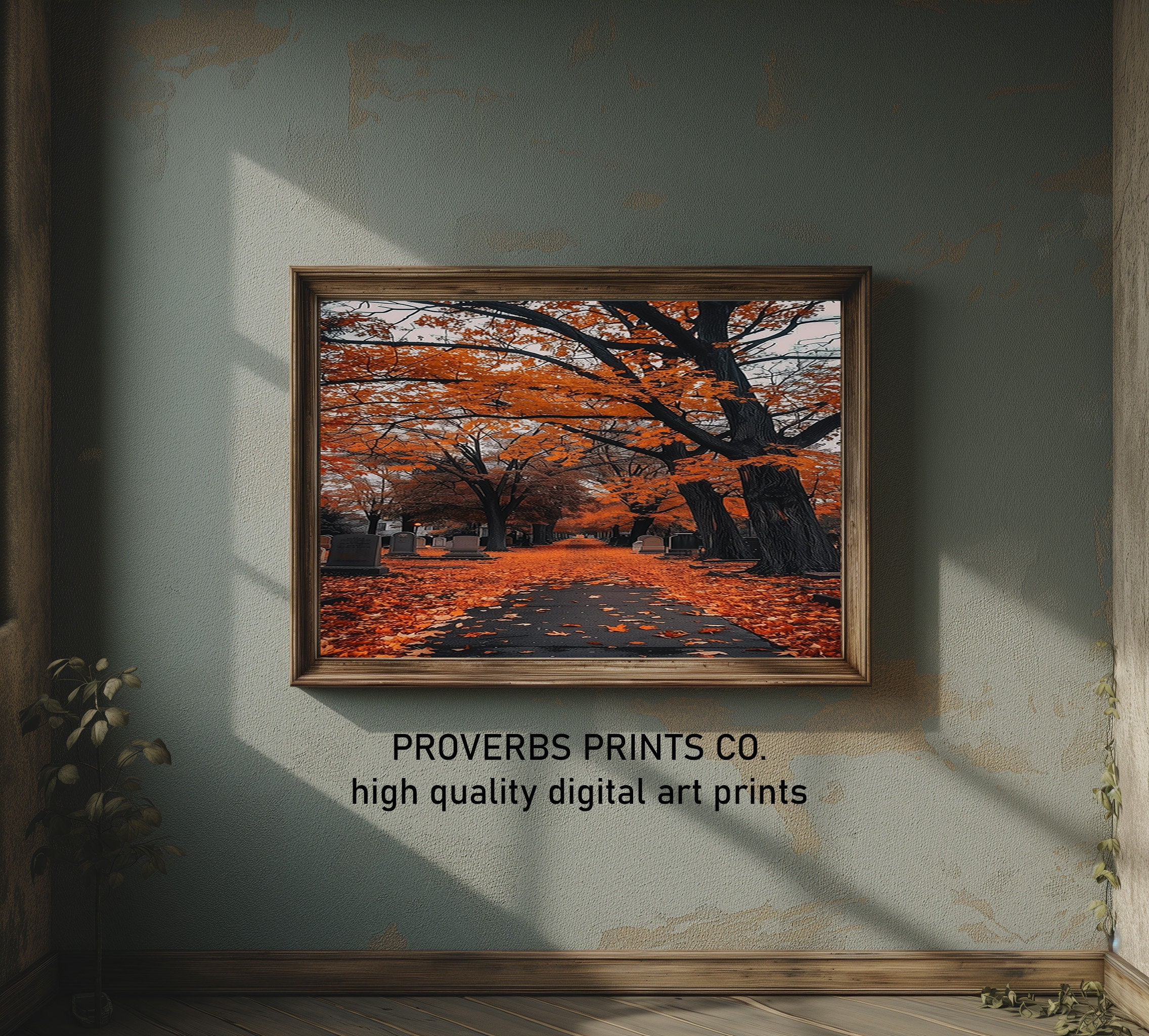 Creepy Scary Spooky Autumn Cemetery Pathway - Haunting Fall Print for ...