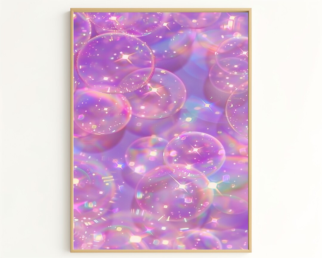 Starry Night Wall Art - Magical Pastel Bubbles With Sparkling Stars ...