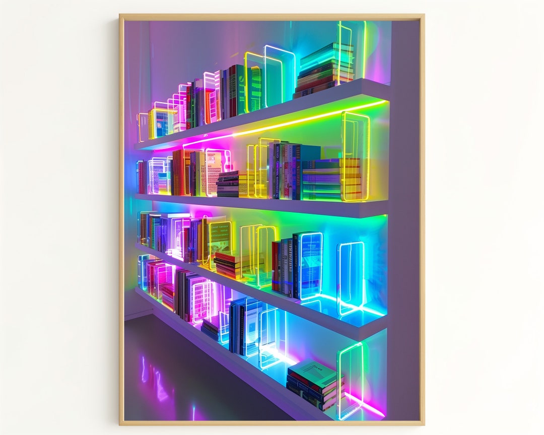 Light up Bookshelf Art – Colorful Neon LED Book Storage Decor for Cozy ...