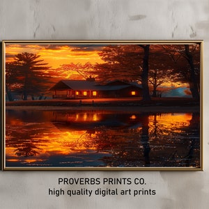 Autumn Cabin Decor: Cozy Lakeside Cabin at Sunset With Warm Glows ...