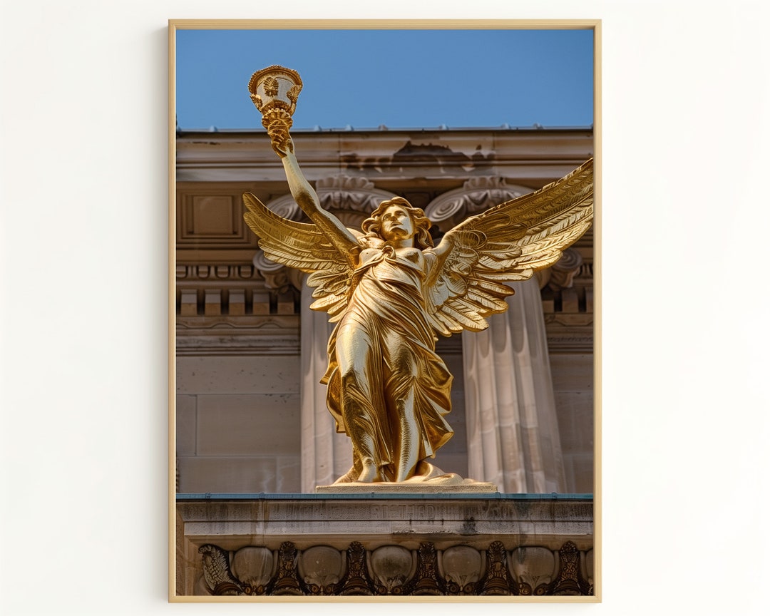 Winged Angel Decor: Golden Winged Victory Statue, Majestic Sculpture ...