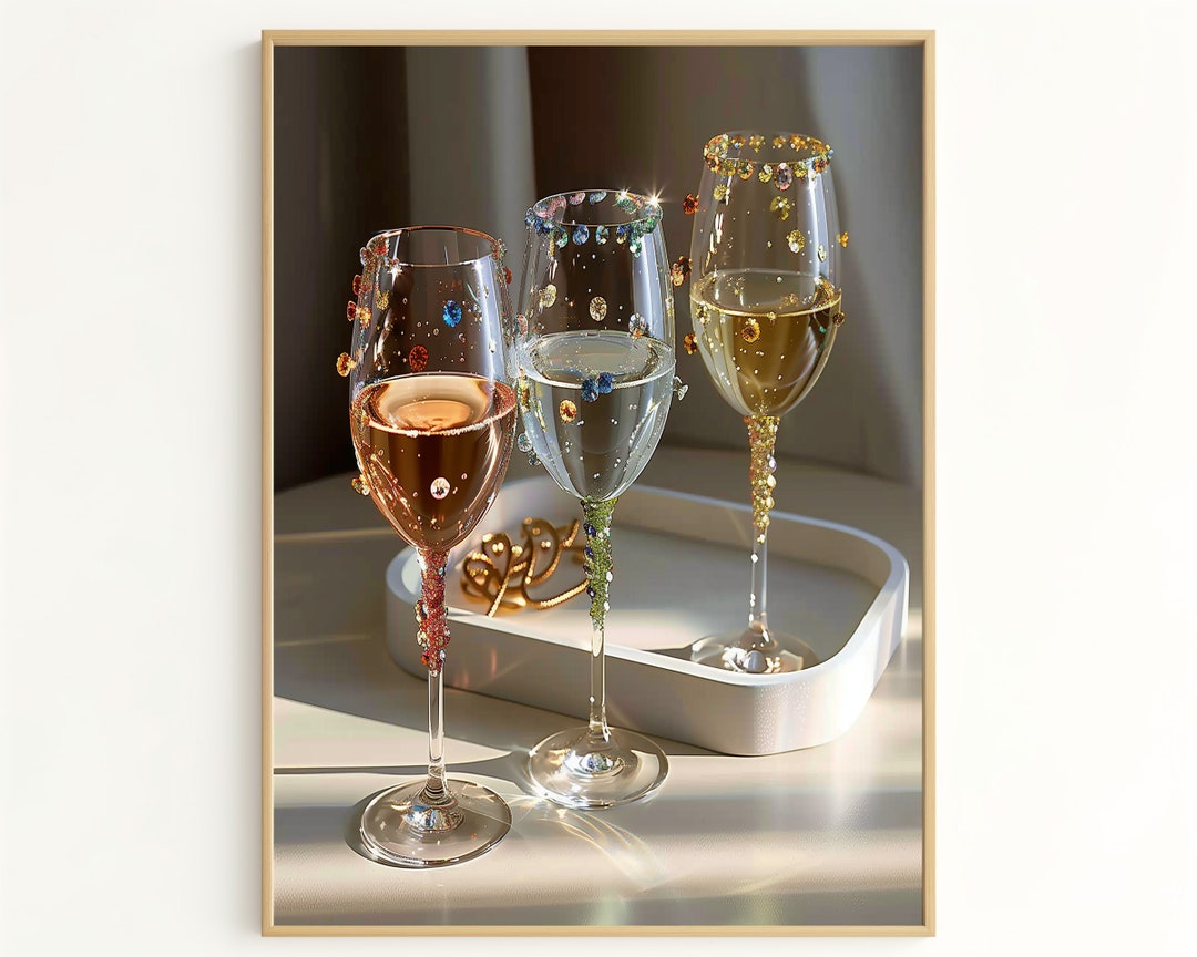 Rambler Rose Glass Set Elegant Crystal-encrusted Wine Glass Art Print ...