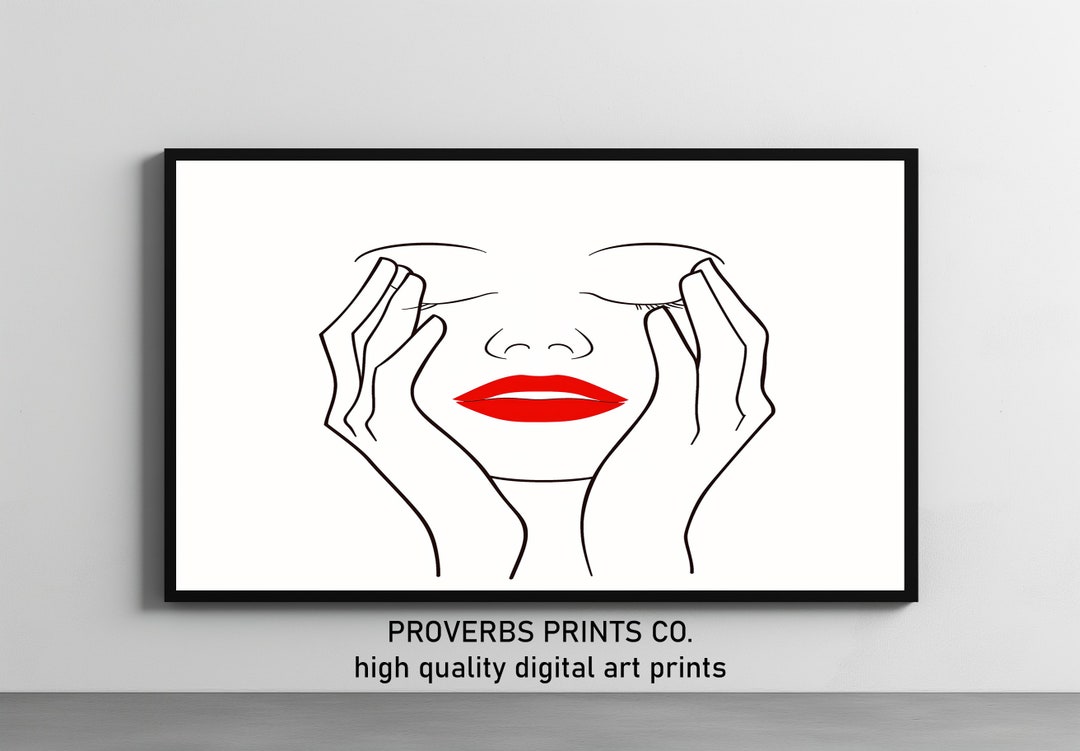 Abstract Expressionism Art: Abstract Face Line Art Print With Bold Red ...