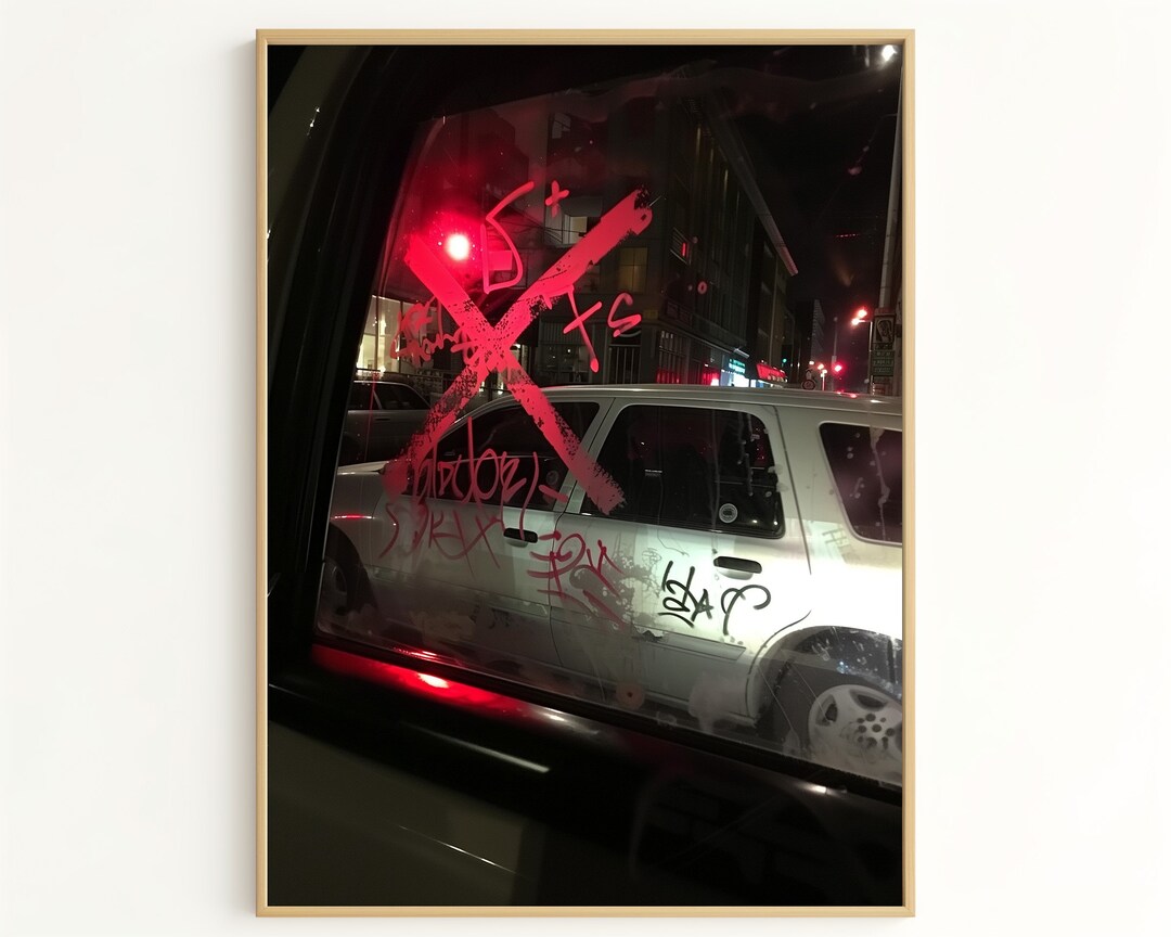 Edgy Wall Decor - Urban Street Graffiti Night Art With Bold Red Spray ...
