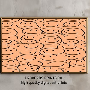 Minimalist Pattern Art - Smiley Face Pattern Print on Orange Background ...