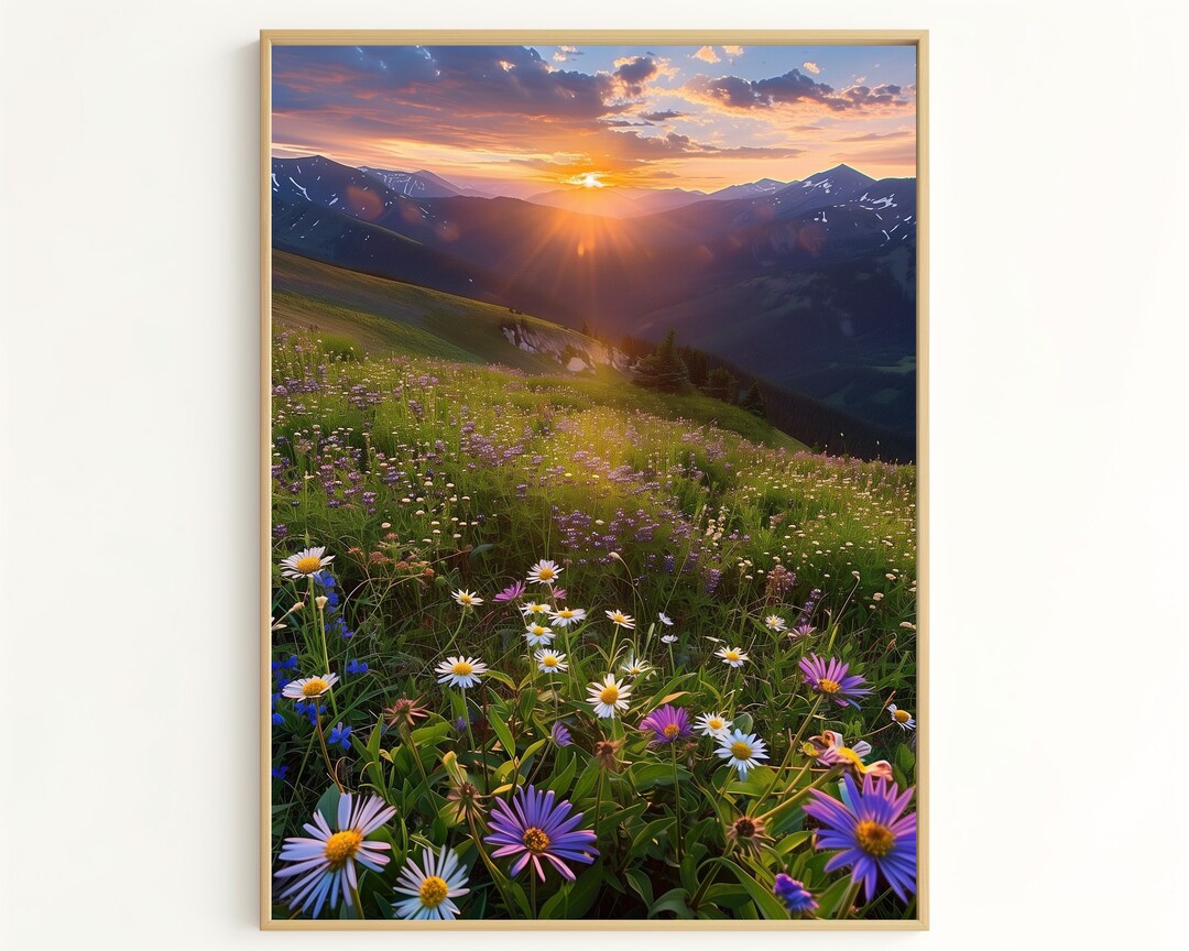 Mountain Wildflower Sunset Art Print - Breathtaking Alpine Landscape ...