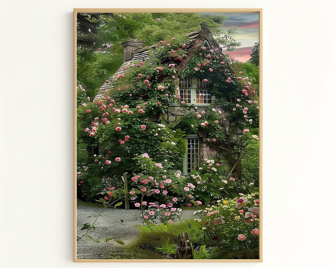 Floral Cottage Decor - Enchanted Cottage Surrounded by Blooming Roses ...